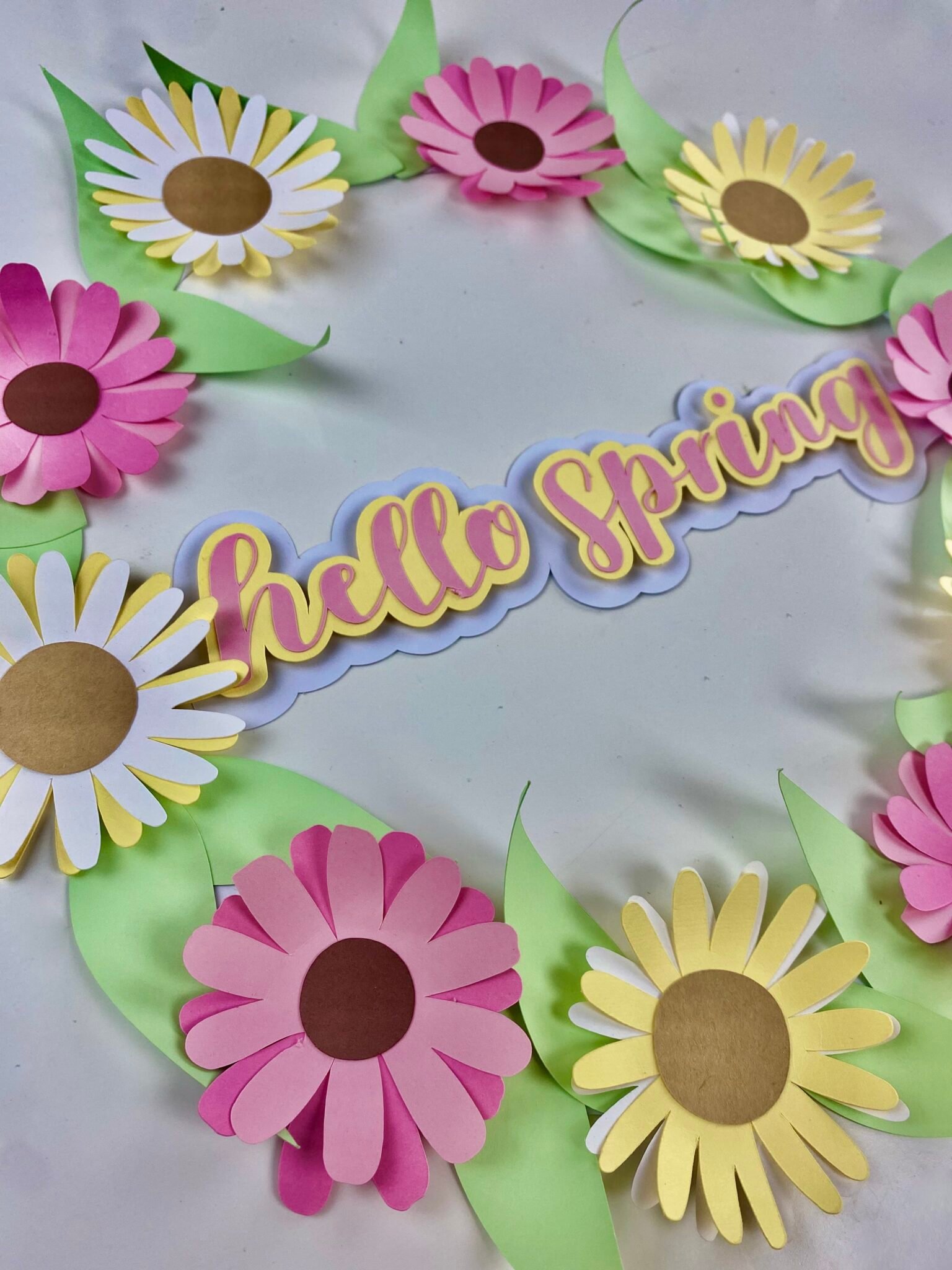 How to Make a Spring Paper Flower Wreath with Cricut - Dinosaur Mama