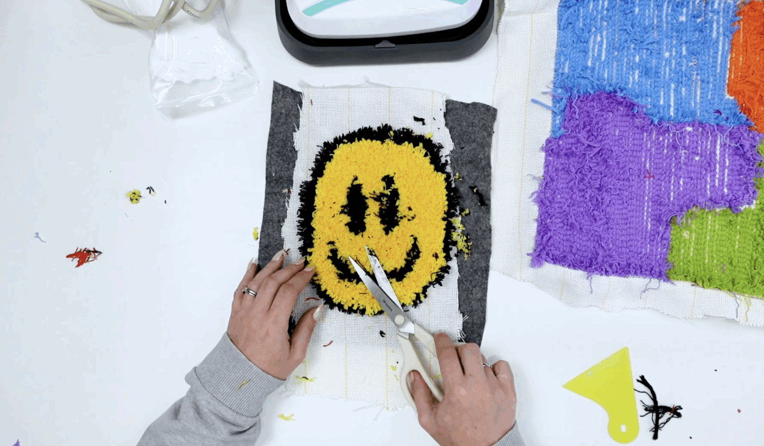 Trimming a Tufted Rug with Scissors - Dinosaur Mama
